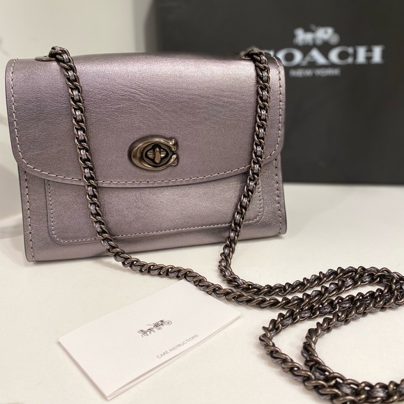 Coach | Bags | Coach Parker 8 Mini Metallic Graphite Leather | Poshmark
